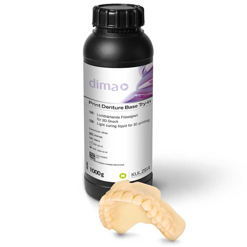 Résine 3D Dima Print Base White Kulzer Impression Prothèse Pour Essai.