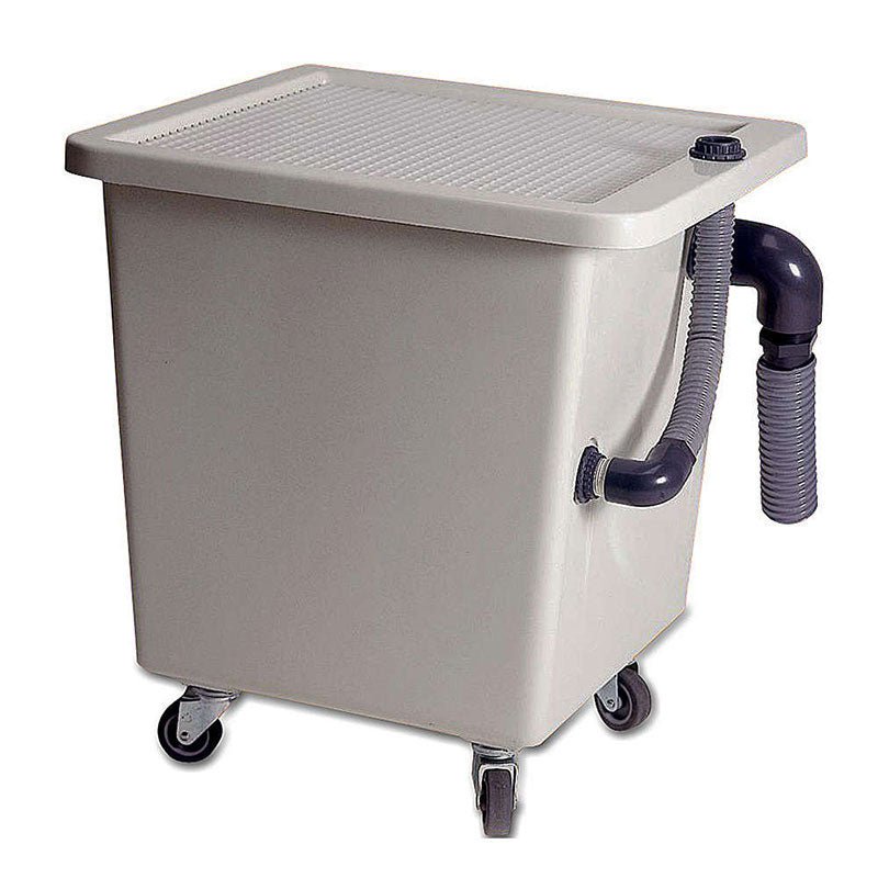 Large 70 L decantation tank on wheels with gear grid drop of water